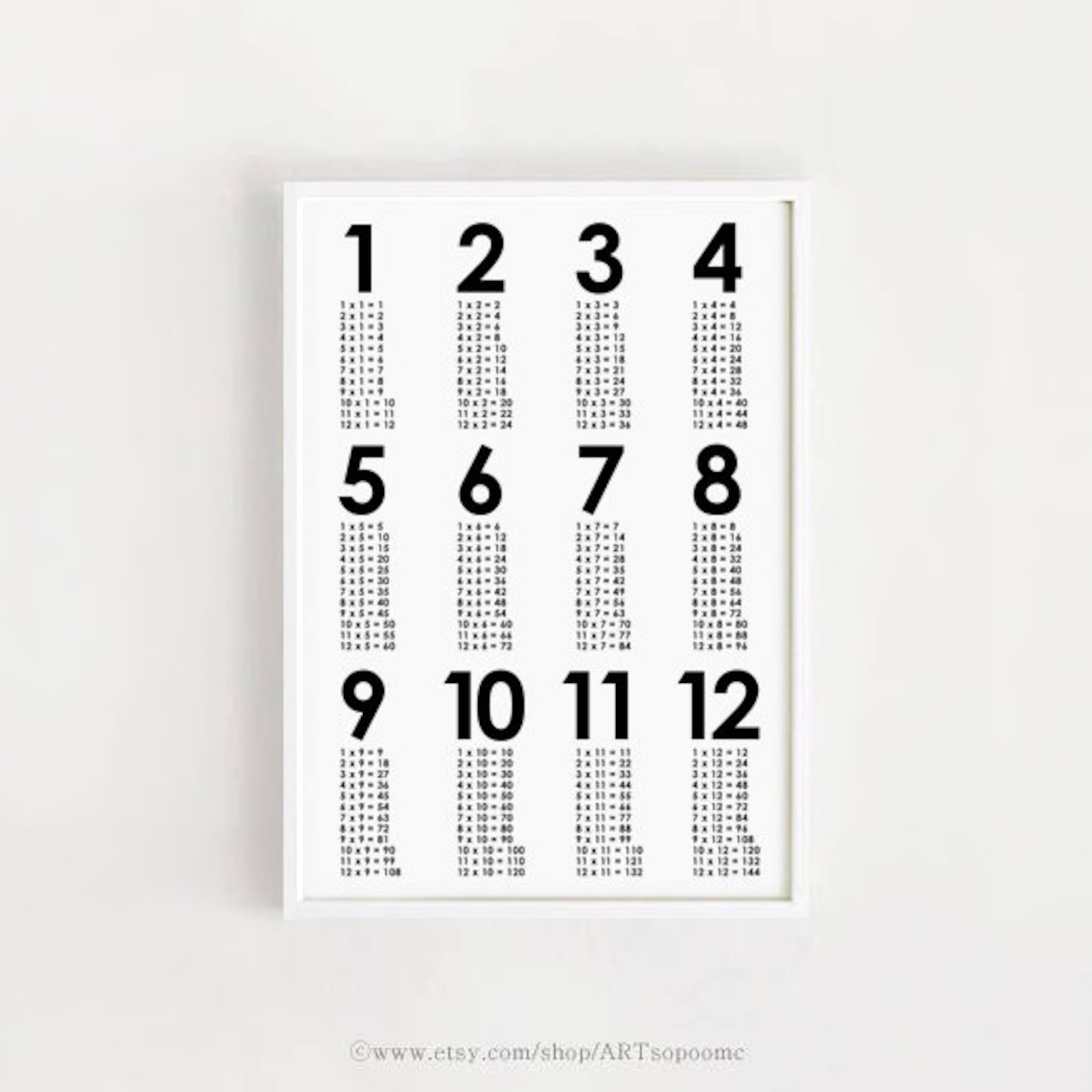 Multiplication chart 1-12 Poster Printable times table Class | Etsy