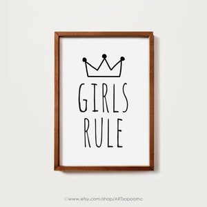 Printable Girls Room Wall Art Girls Rule Sign Black and White Kids ...