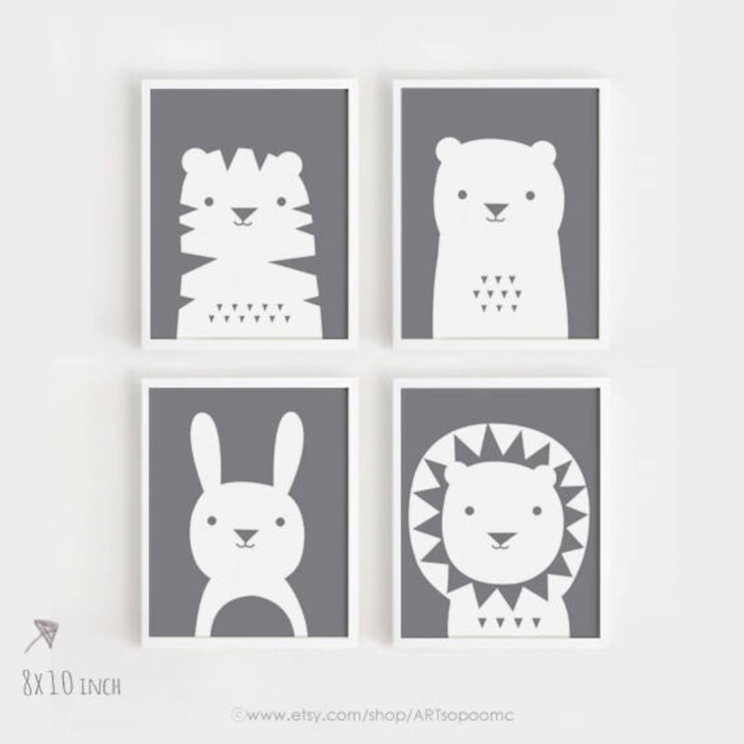 A3 Art Printables Download Nursery Art Set of 4 Cute Animal Poster ...