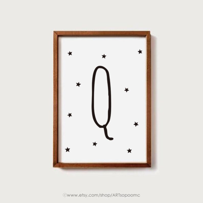 Letter Q Printable Nursery Wall Art Initial Q Print Black and - Etsy