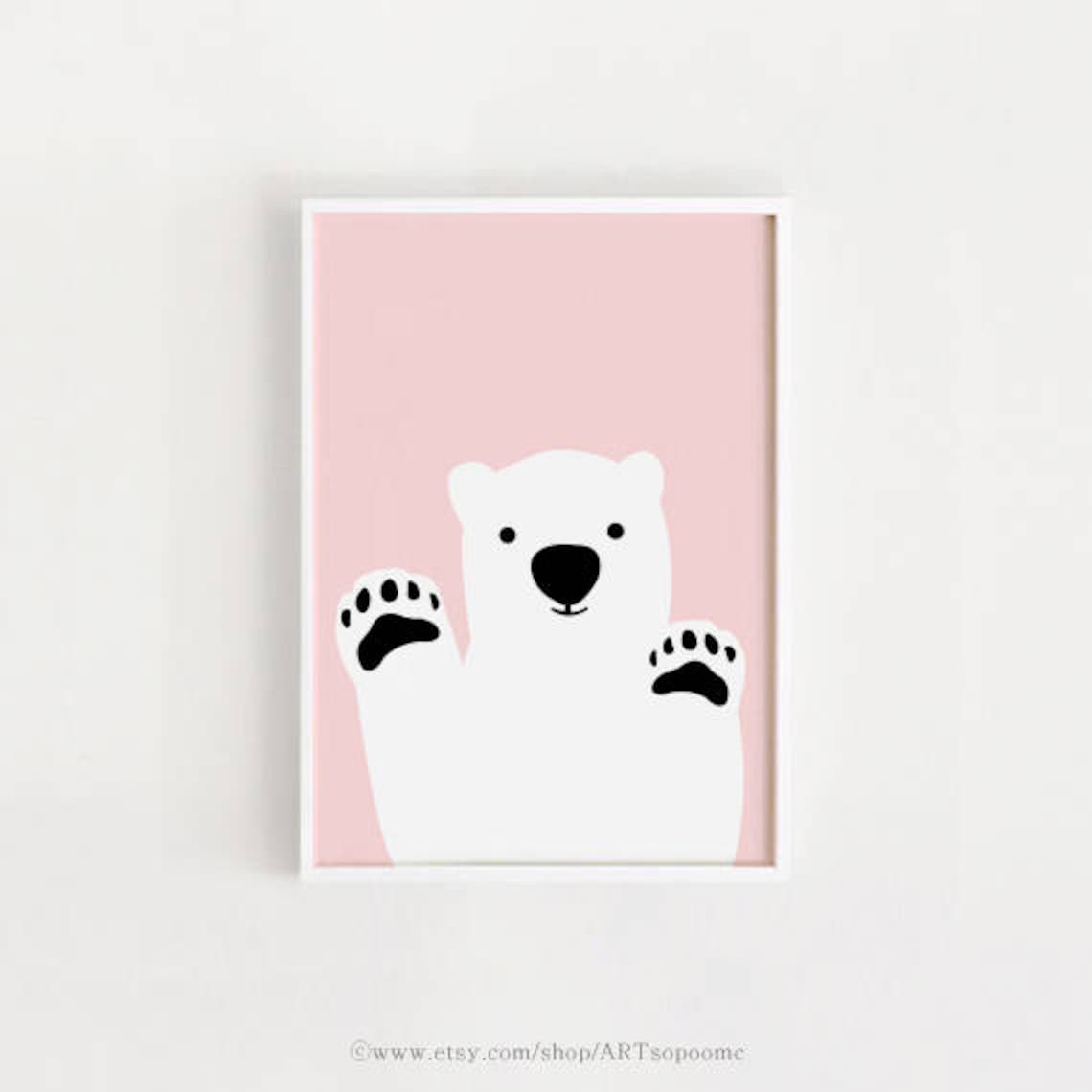Printable Nursery Art Pink Bear INSTANT DOWNLOAD Cute Children - Etsy