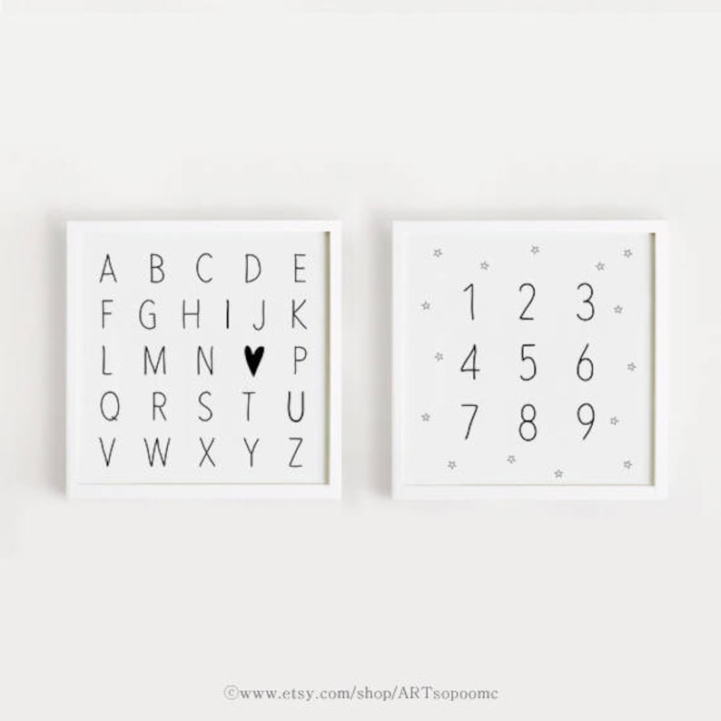 Artsopoomc Square Alphabet Printable ABCD and Numbers Poster - Etsy