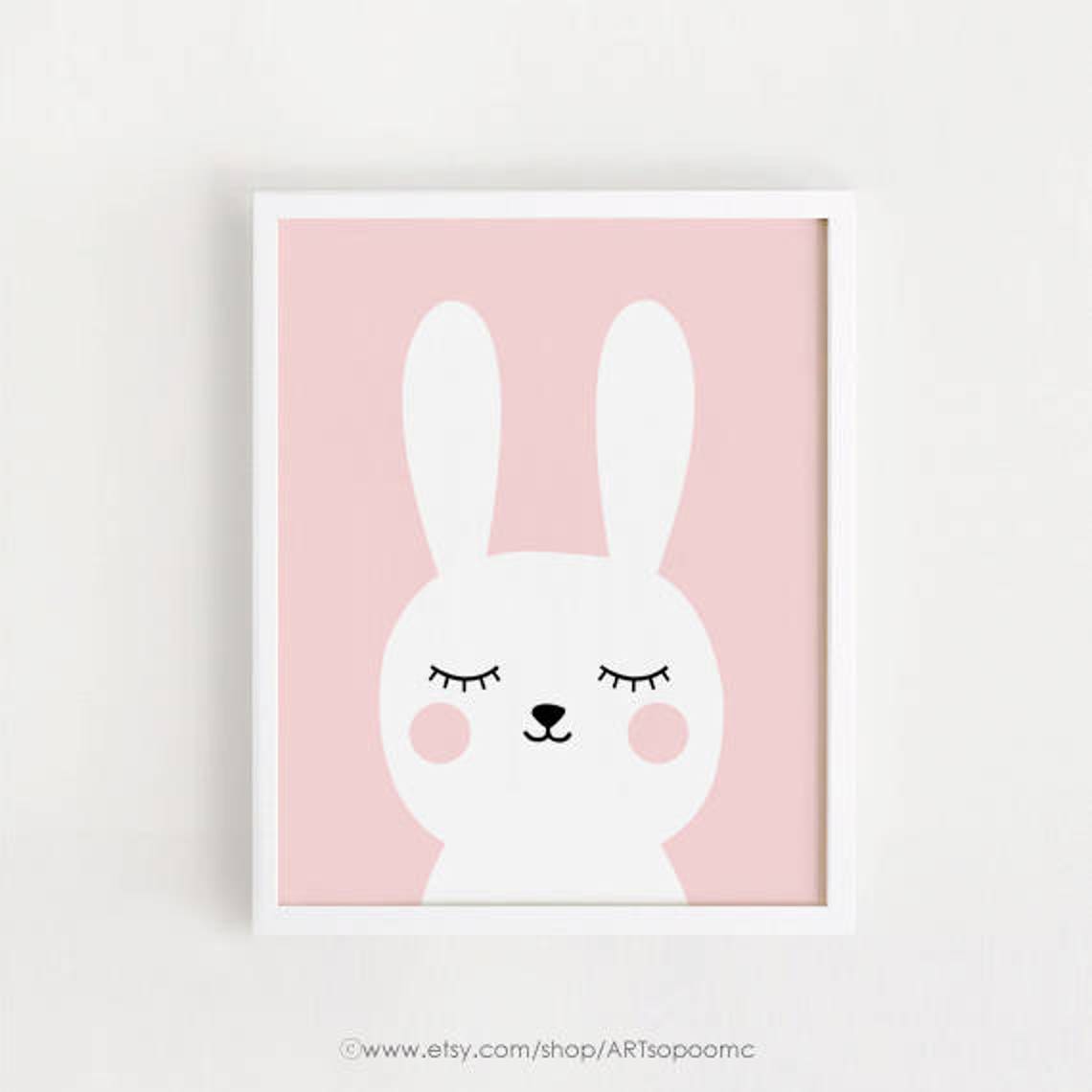 Printable Nursery Wall Art Pink Bunny Print Baby Girls Room - Etsy