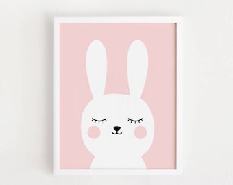 Printable Nursery Wall Art Pink Bunny Print Baby Girls Room | Etsy