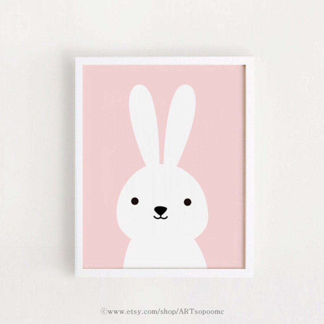 Printable Nursery Wall Art Pink Rabbit Illustration Cute Bunny for ...