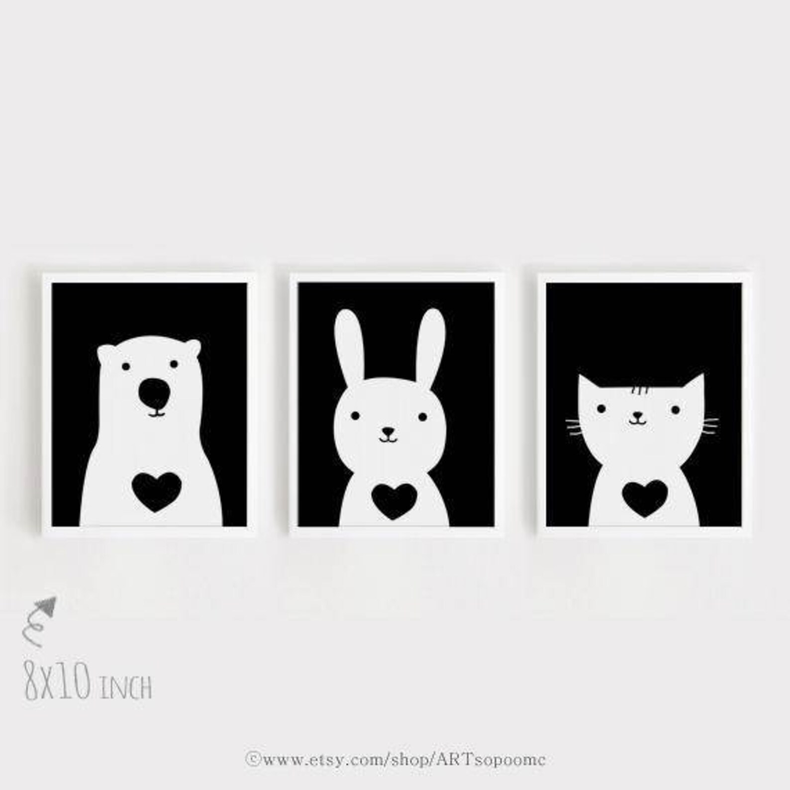 Bear Bunny and Cat Art Set of 3 Printable Art Poster Bebe - Etsy Canada