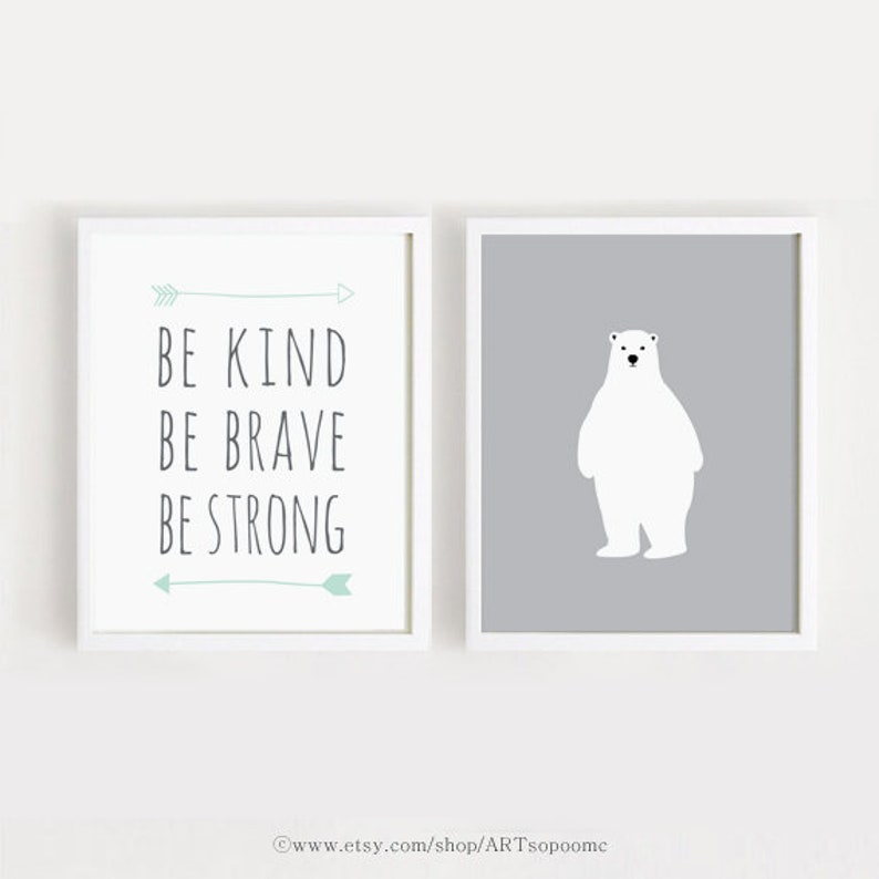 Be kind be brave be strong printable Nursery wall art Set of 2 | Etsy