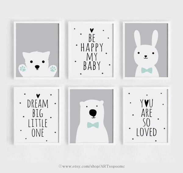 Printable Nursery Wall Art Set of 6 Poster Baby Girl Boy Room | Etsy Canada