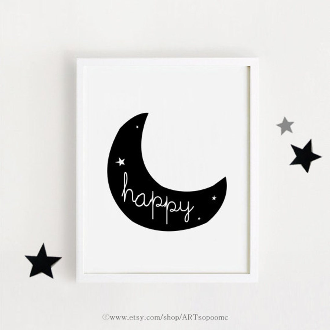 Happy Moon Art Printable Print Baby Room Deco Download Scandinavian Art ...