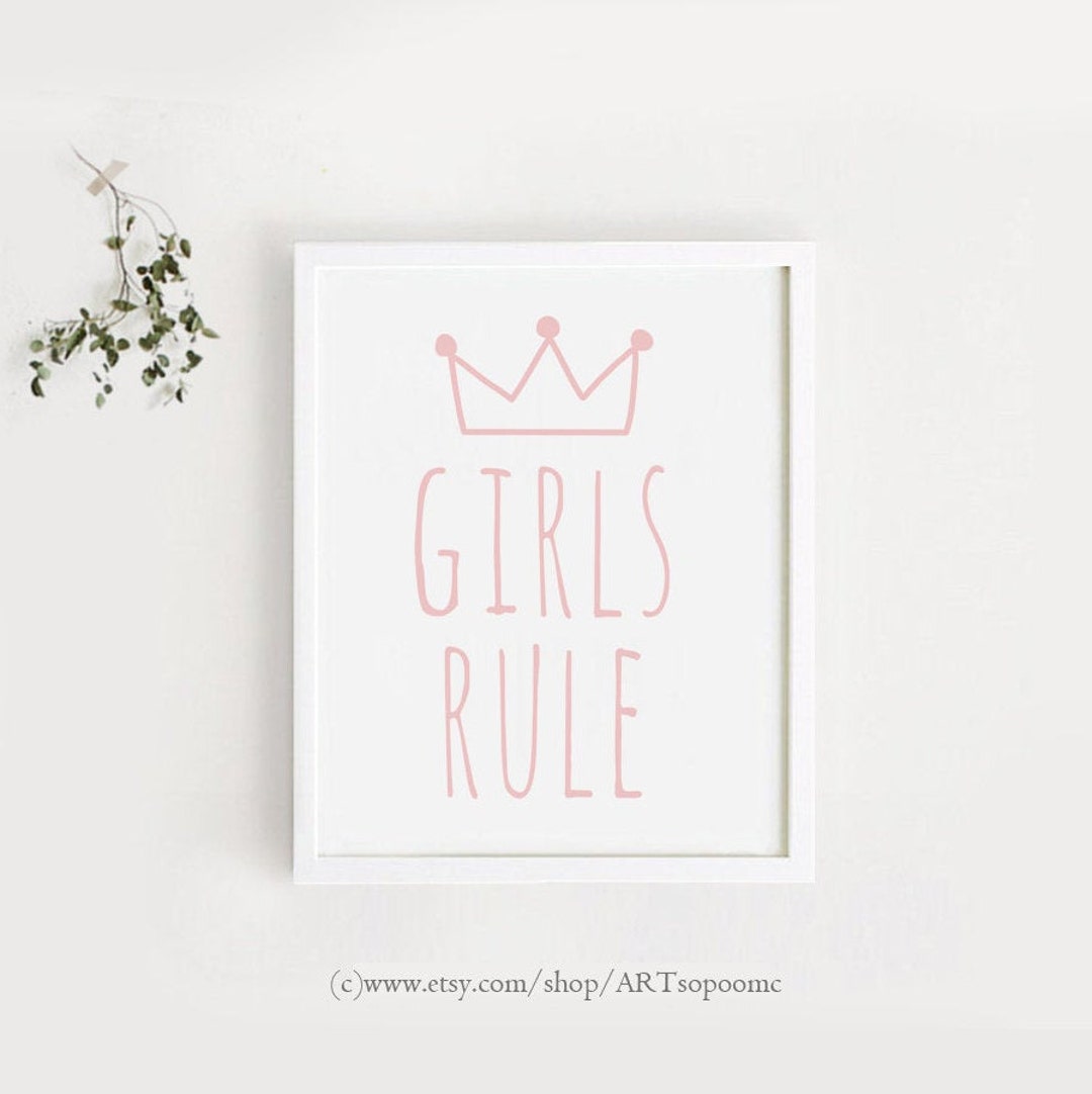 Printable Girls Room Wall Art Girls Rule Sign Pink and White Kids ...