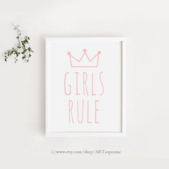 Printable Girls Room Wall Art Girls Rule Sign Pink and White | Etsy