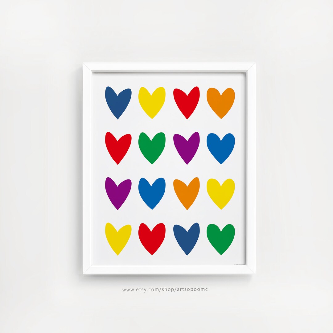 Printable Baby Room Wall Art Colorful Heart Poster Cute Kids Room ...