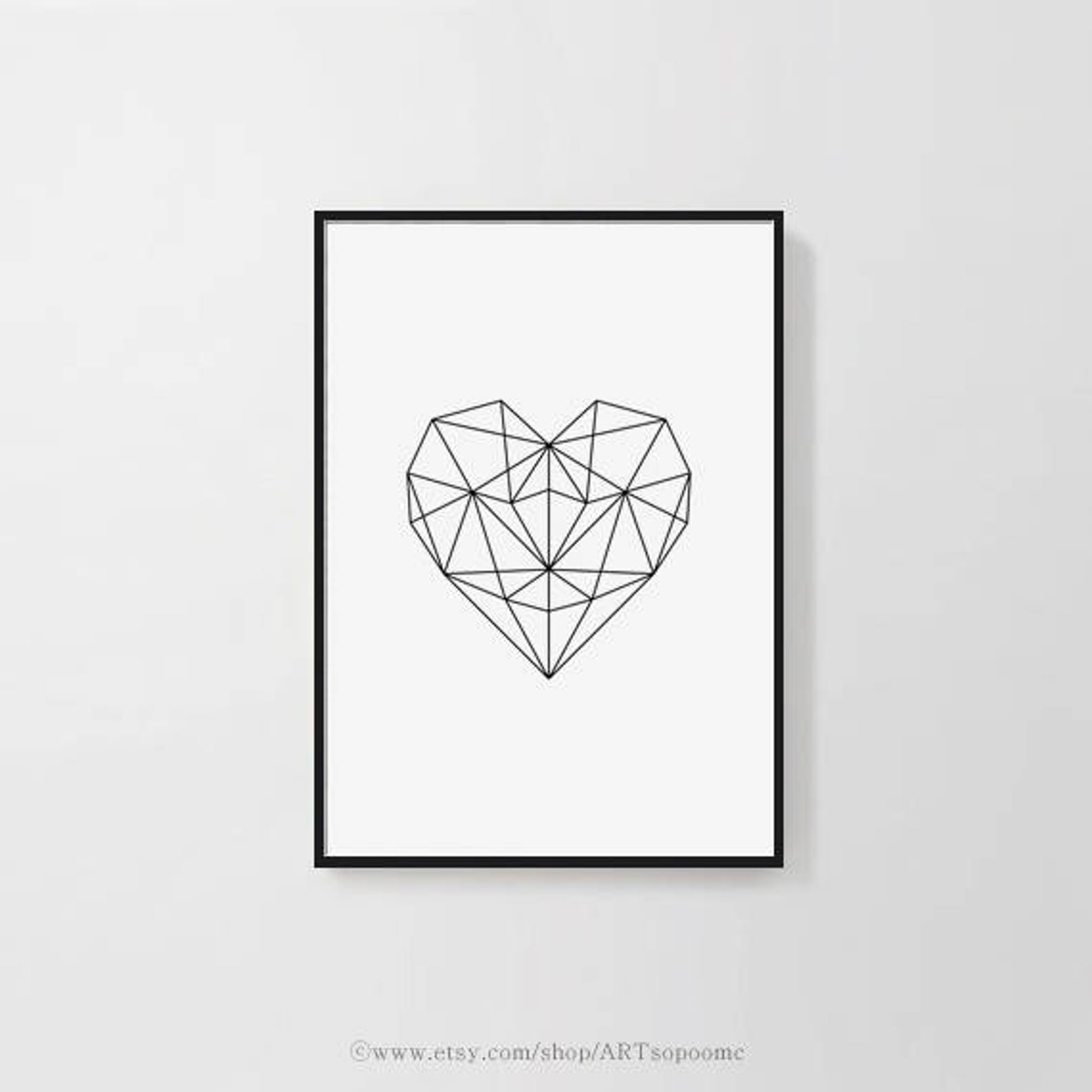 Geometric Heart Wall Art Printable Wall Decal Print Wall Art - Etsy