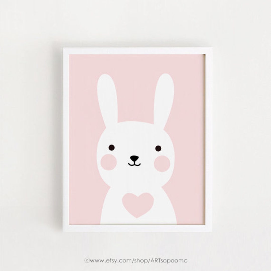 Printable Nursery Wall Art Pink Bunny Print Baby Girls Room Decor Cute ...