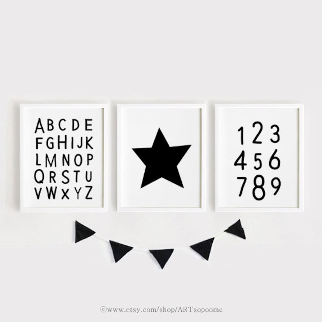 Digital Print Download - Alphabet and Number Poster Set of 3 Printable ...