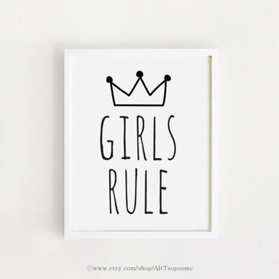 Printable Girls Room Wall Art Girls Rule Sign Black and White Kids ...