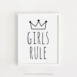 Printable Girls Room Wall Art Girls Rule Sign Black and White Kids ...