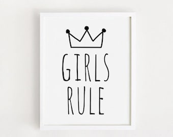 Printable Girls Room Wall Art Girls Rule Sign Pink and White | Etsy