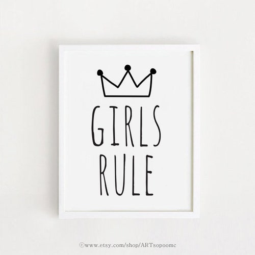 Printable Girls Room Wall Art Girls Rule Sign Black and White - Etsy
