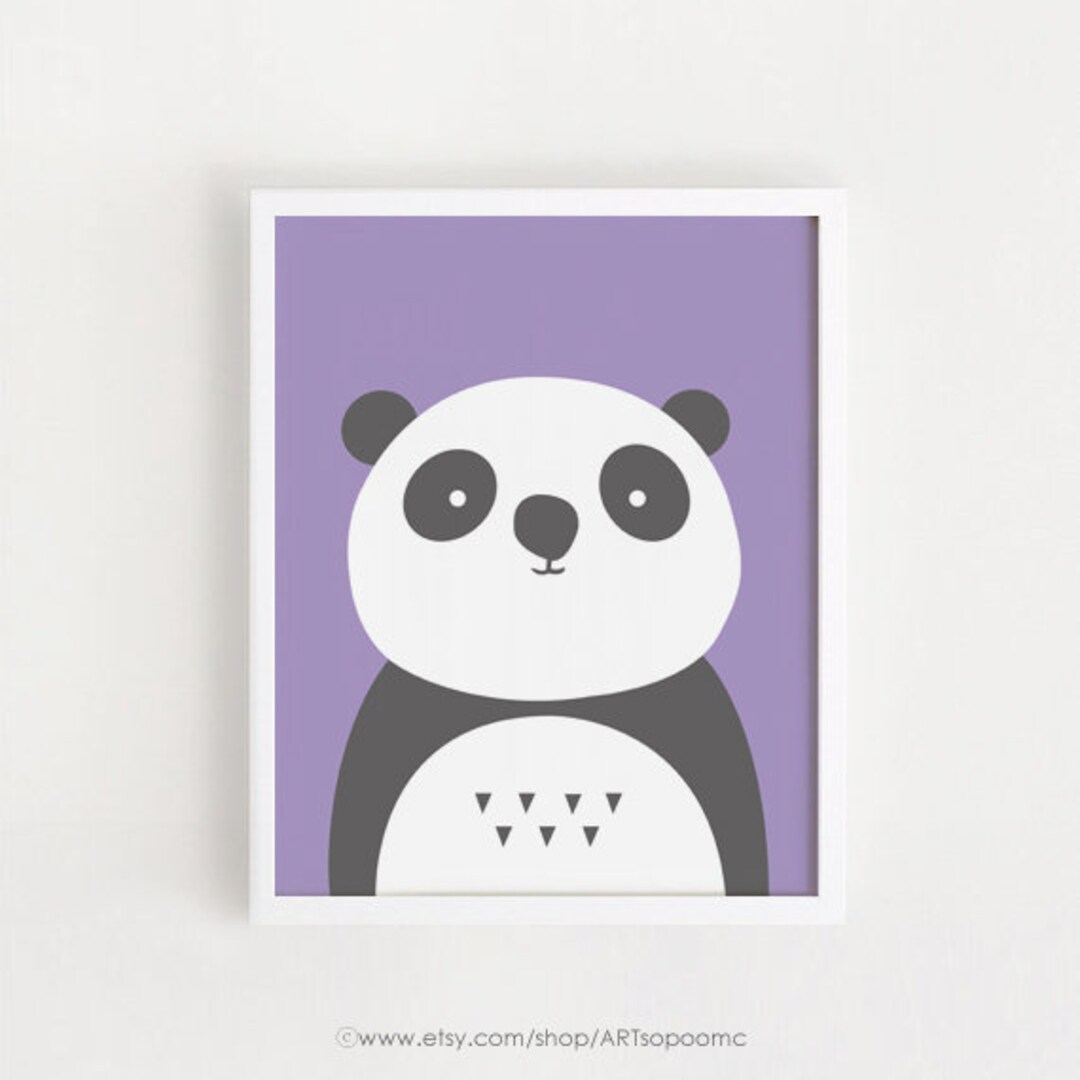Printable Nursery Art Panda Print Panda Poster Purple Decor Cute Wall ...
