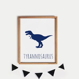 Printable Dinosaurs Poster Wall Decor Navy Dark Blue Nursery Wall Art ...