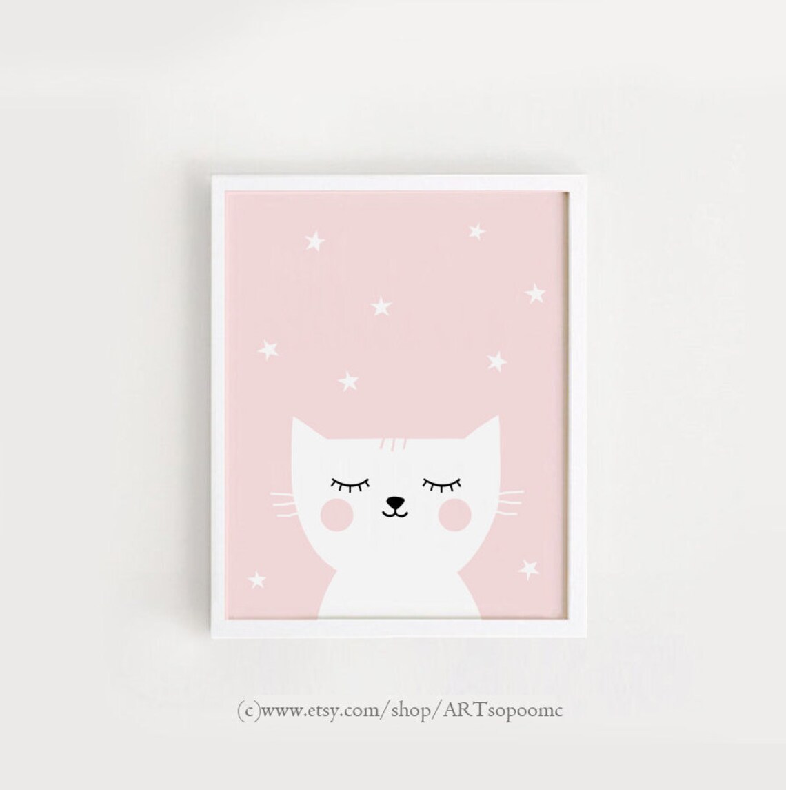 Printable Nursery Wall Art Pink Cat Print Baby Girls Room | Etsy