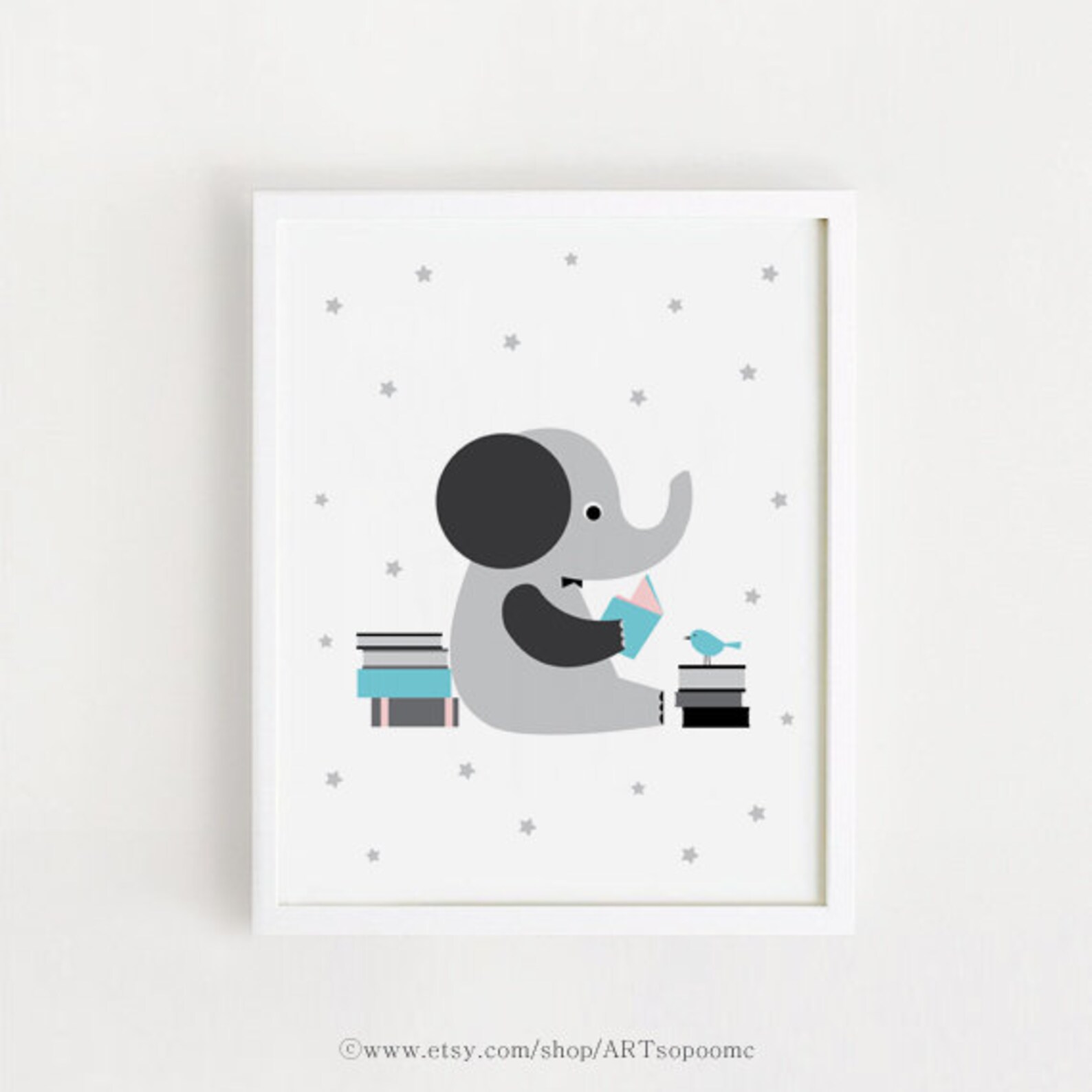 INSTANT DOWNLOAD Reading Print Cute Elephant Poster Kawaii - Etsy