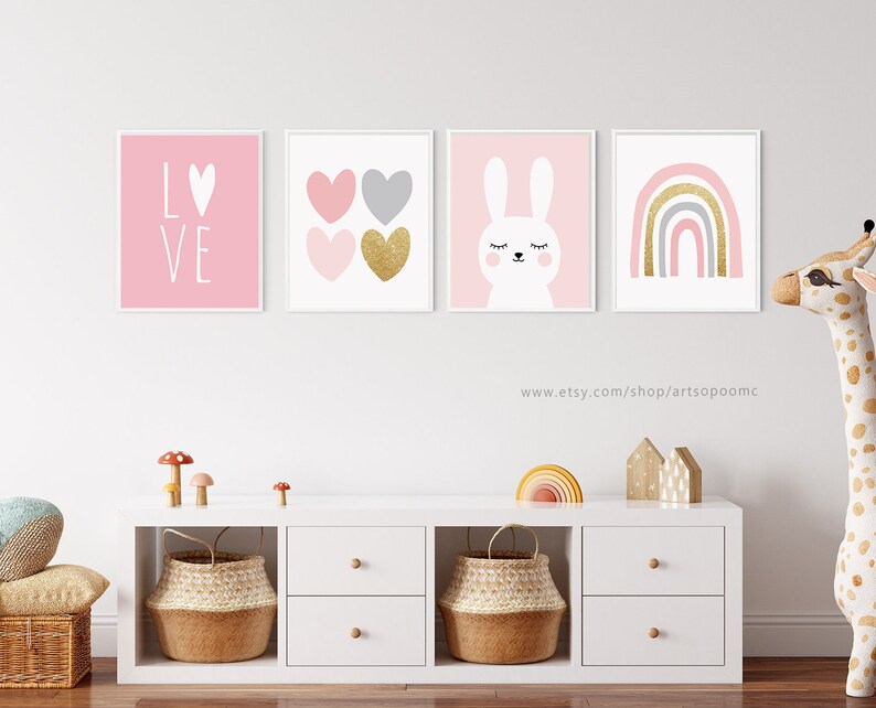 Pink Printable Nursery Wall Art Set of 4 Poster Baby Girl - Etsy
