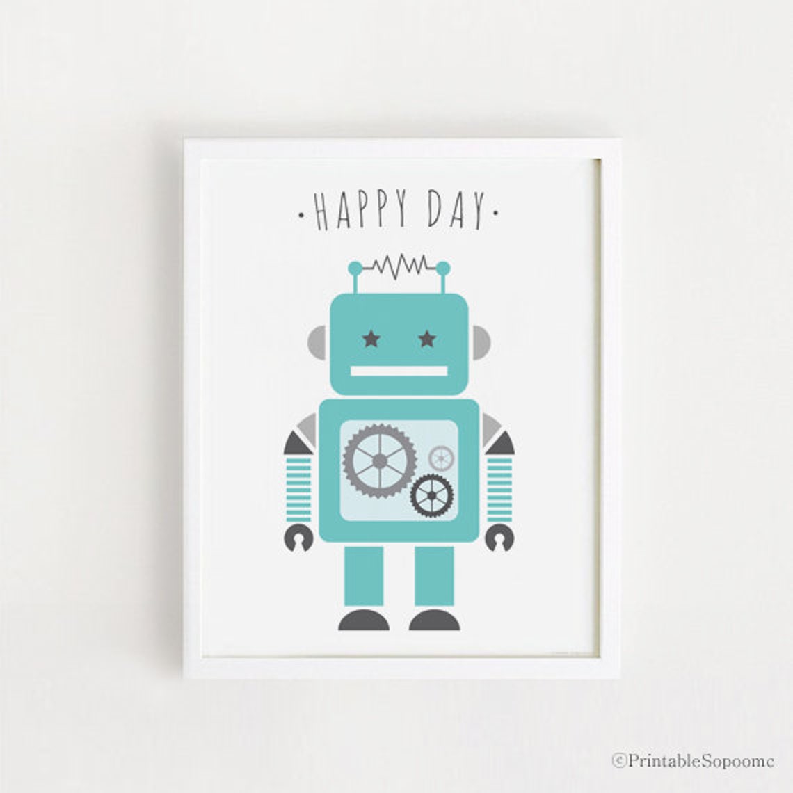 INSTANT DOWNLOAD Cute Happy Day Robot Illustration Art | Etsy