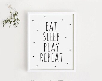 Eat Sleep Play Repeat Printable Nursery Wall Art Quote Poster | Etsy