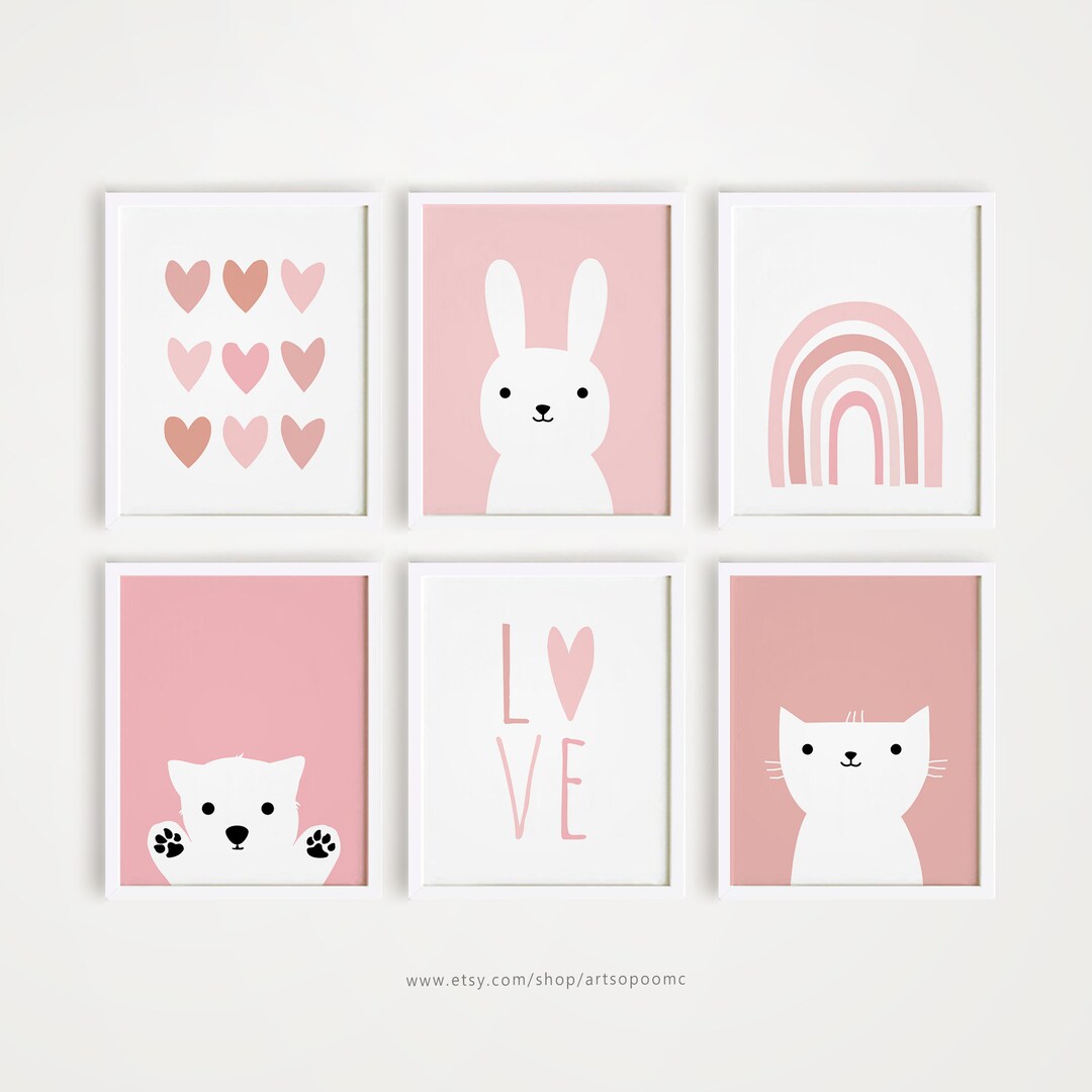 Printable Pink Nursery Wall Art Set of 6 Poster Baby Girl Print Kids ...