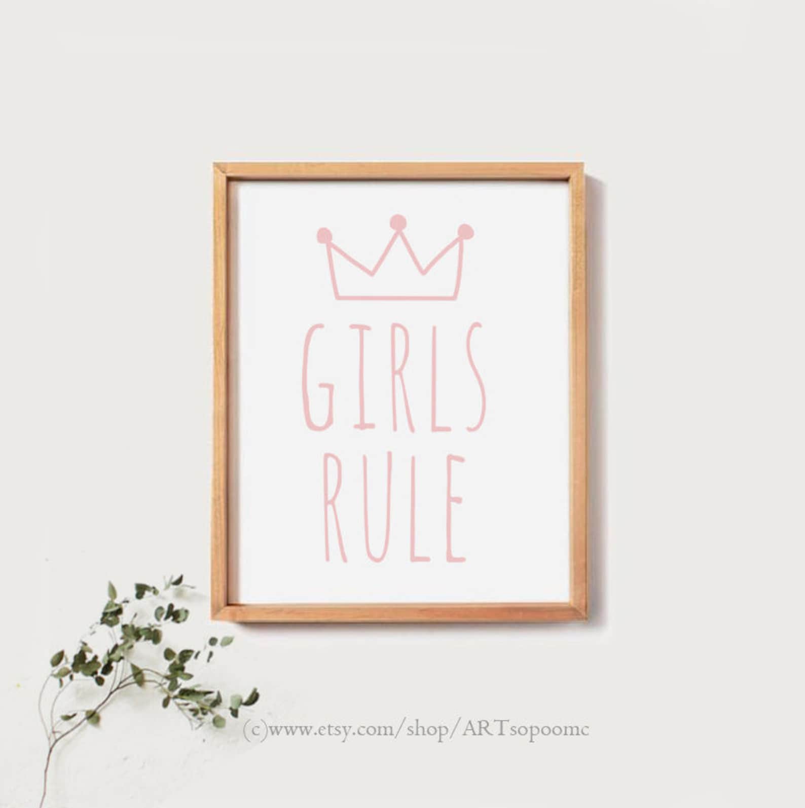 Printable Girls Room Wall Art Girls Rule Sign Pink and White | Etsy