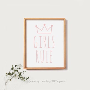 Printable Girls Room Wall Art Girls Rule Sign Pink and White Kids ...
