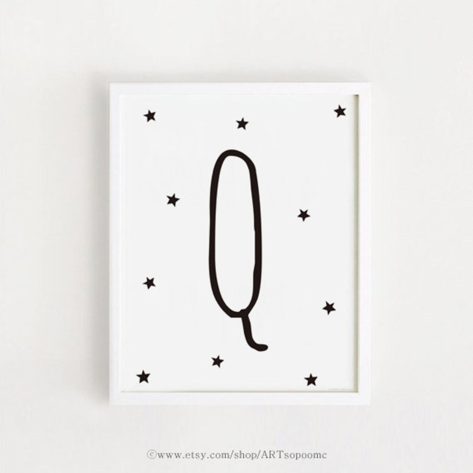 Letter Q Printable Nursery Wall Art Initial Q Print Black and - Etsy