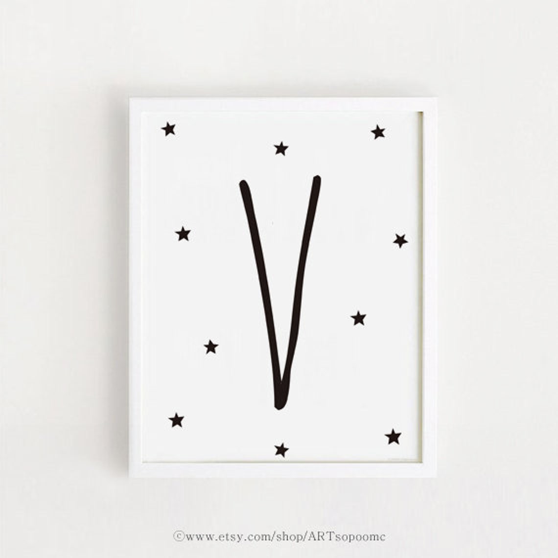 Monogram V Letter V Print Printable Wall Art Black and White - Etsy