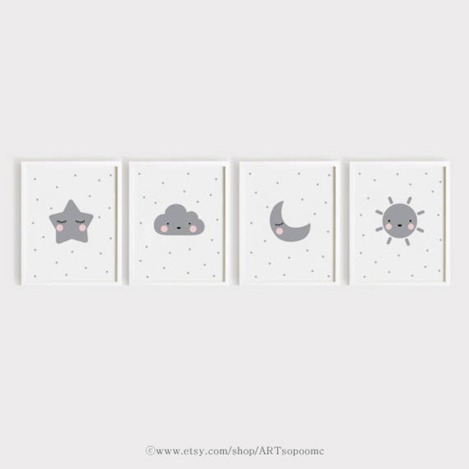 Star Cloud Moon Sun Printable Nursery Art Set of 4 Poster Baby | Etsy