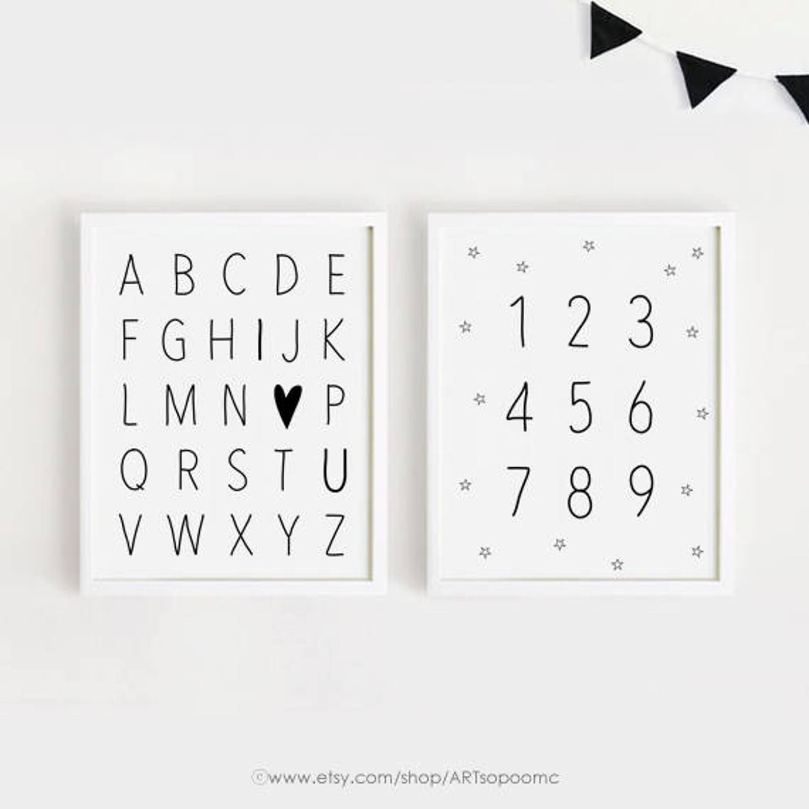 Printable Alphabets and Numbers Poster Black and White Abcd - Etsy
