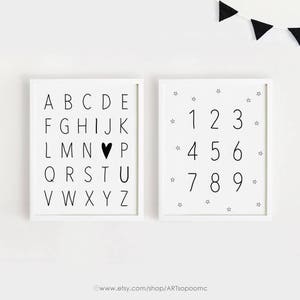 Printable Alphabets and Numbers Poster Black and White Abcd Wall Art ...