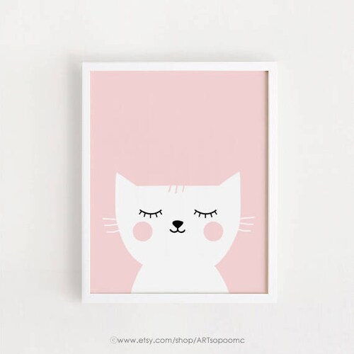 Printable Nursery Wall Art Pink Cat Print Baby Girls Room - Etsy