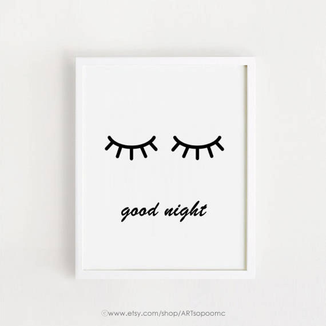 Good Night Sign Print Eye Art Printable Bedroom Wall Art Deco | Etsy