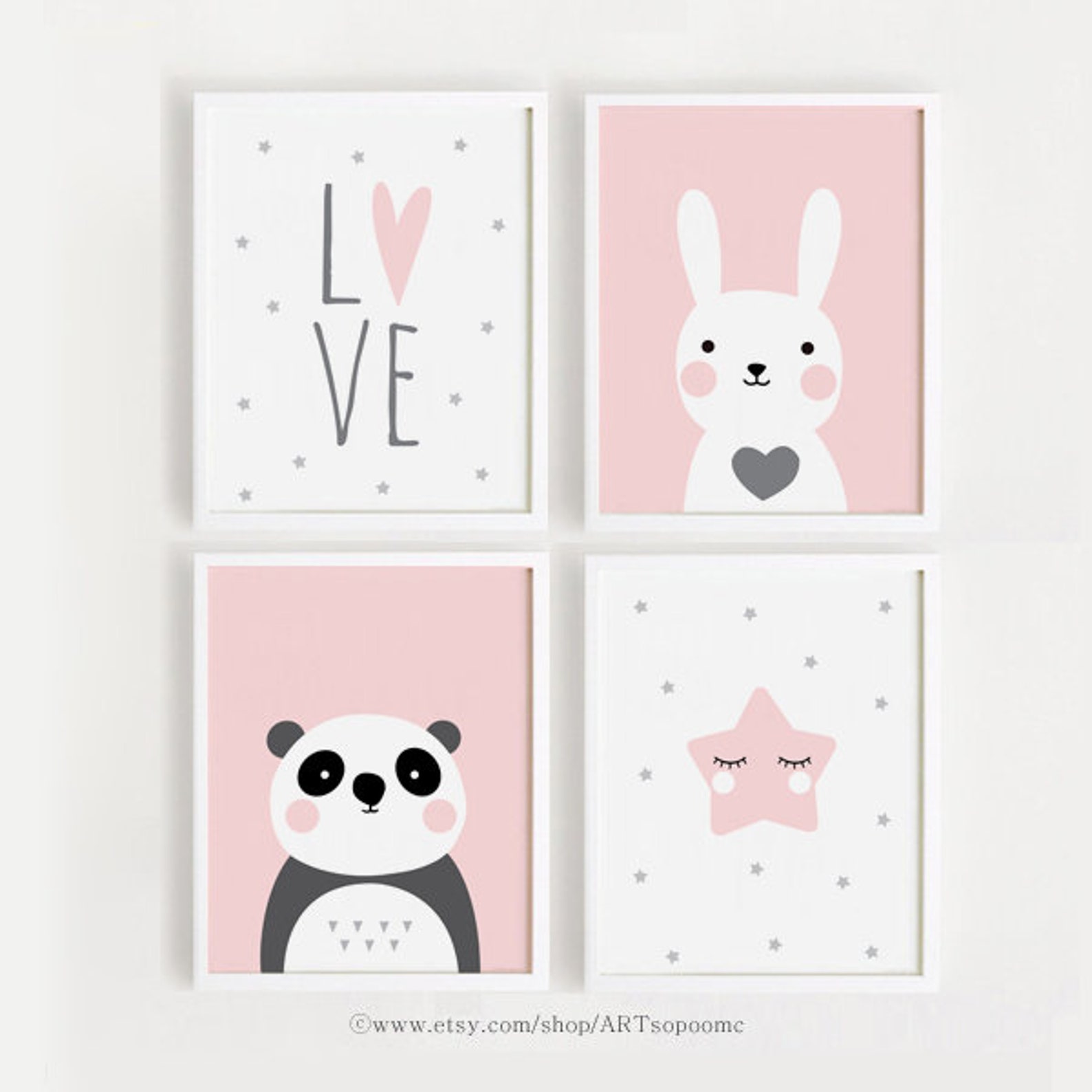 Pink Printable Nursery Wall Art Set of 4 Poster Baby Girl | Etsy