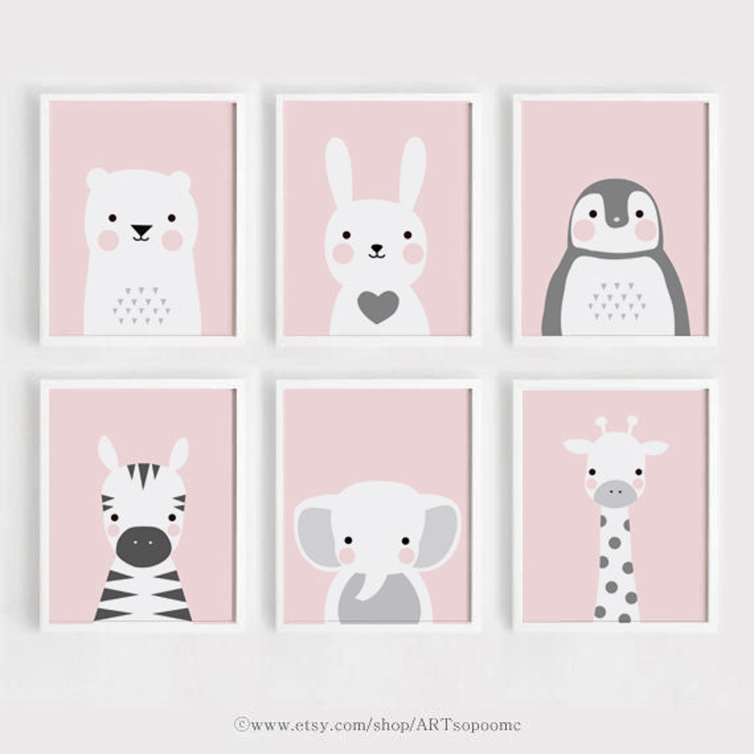 Pink Printable Nursery Wall Art Set of 6 Poster Baby Girl Print Kids ...