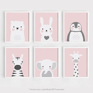 Pink Printable Nursery Wall Art Set of 6 Poster Baby Girl Print Kids ...