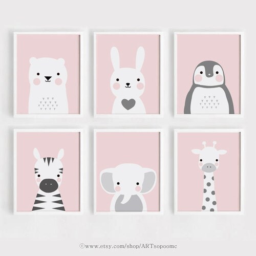 Pink Printable Nursery Wall Art Set of 6 Poster Baby Girl - Etsy