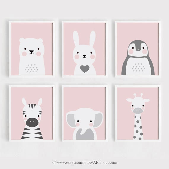 Pink Printable Nursery wall Art Set of 6 Poster Baby girl | Etsy