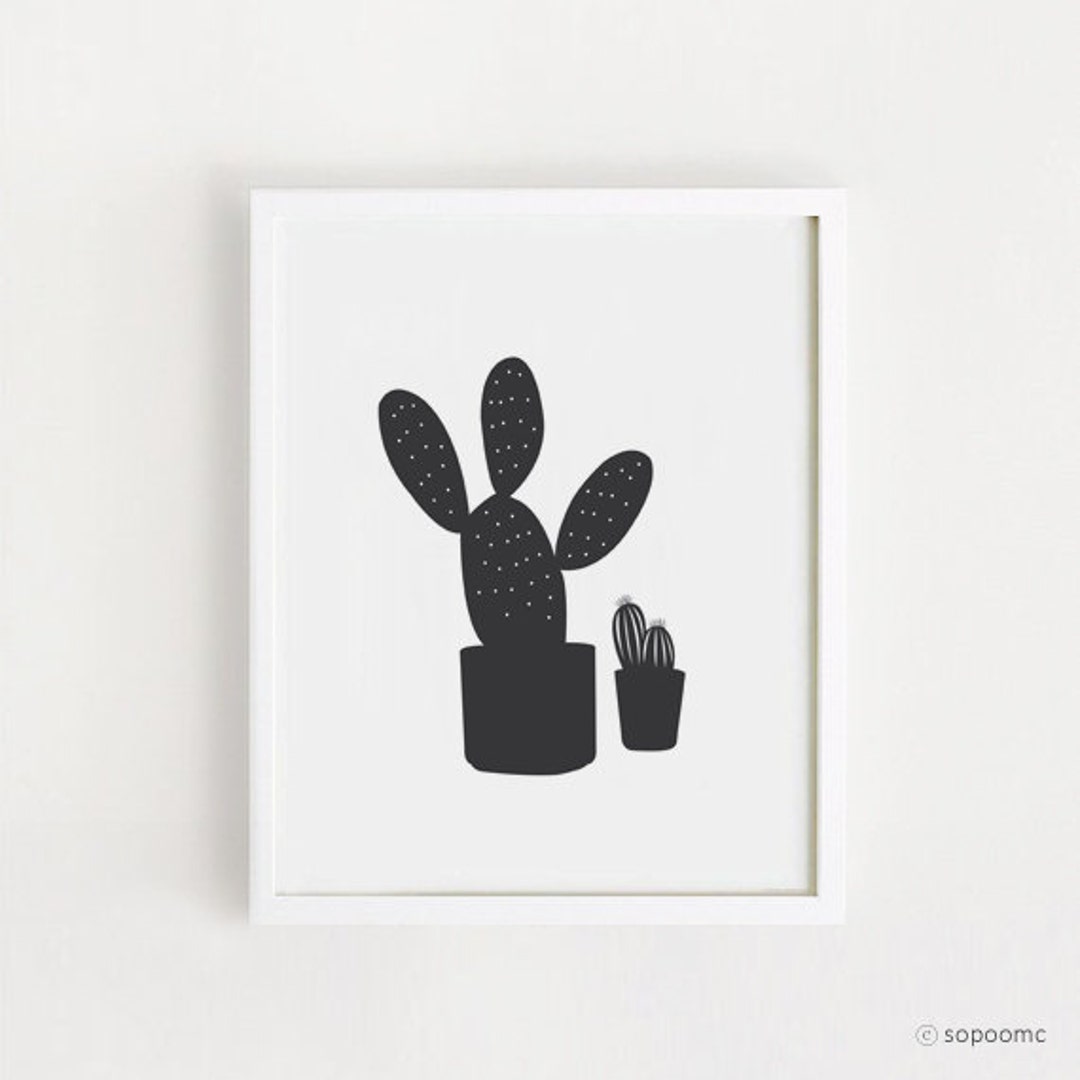 Printable Living Room Art, 2color, Black and White Cactus Poster ...