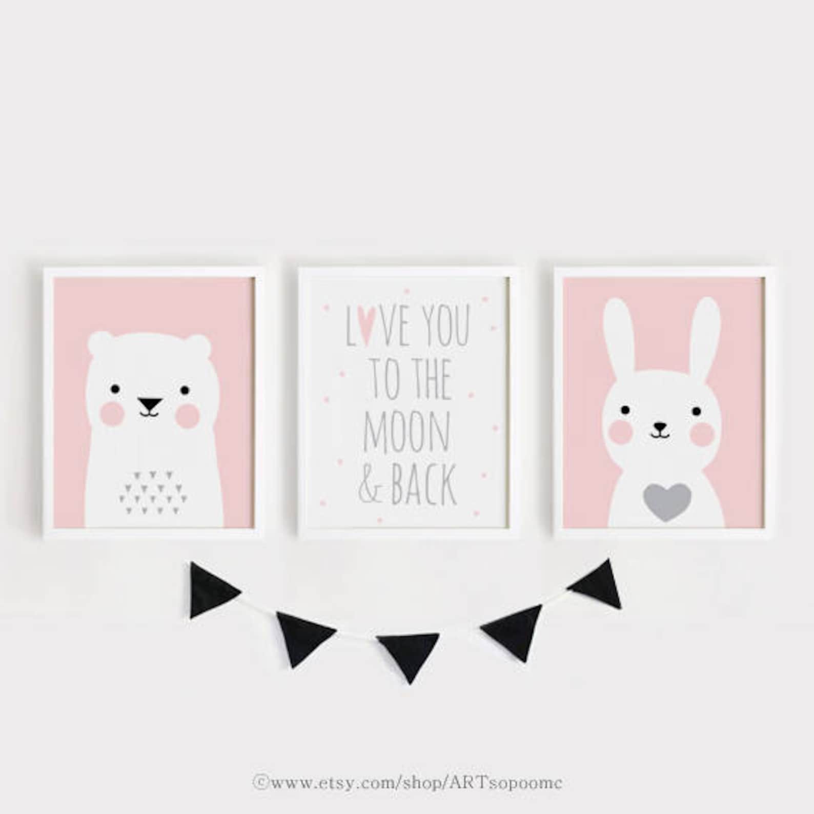 Printable Nursery Art Set of 3 Poster Baby Girls Room Wall Art | Etsy