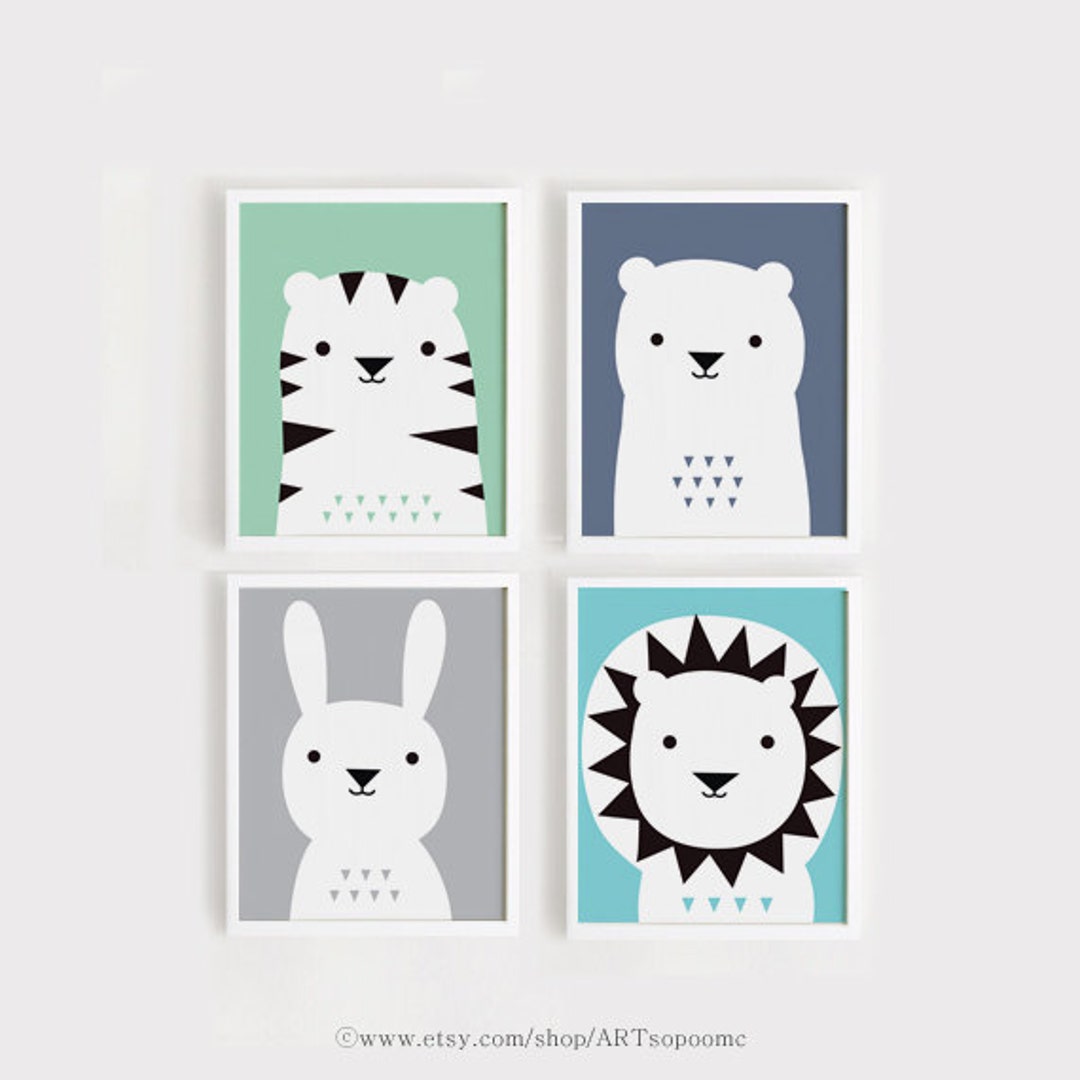 Printable Nursery Art Set of 4 Print INSTANT DOWNLOAD Poster Bear Bunny ...