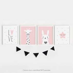 Pink Printable Nursery Wall Art Set of 4 Poster Baby Girl Print Kids ...