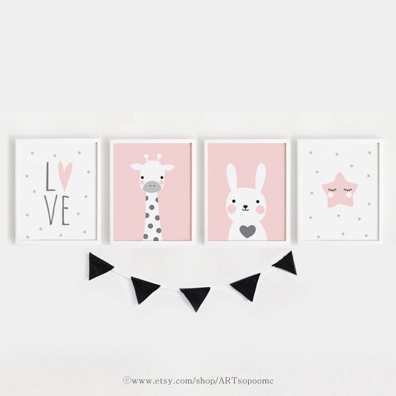 Pink Printable Nursery Wall Art Set of 4 Poster Baby Girl - Etsy